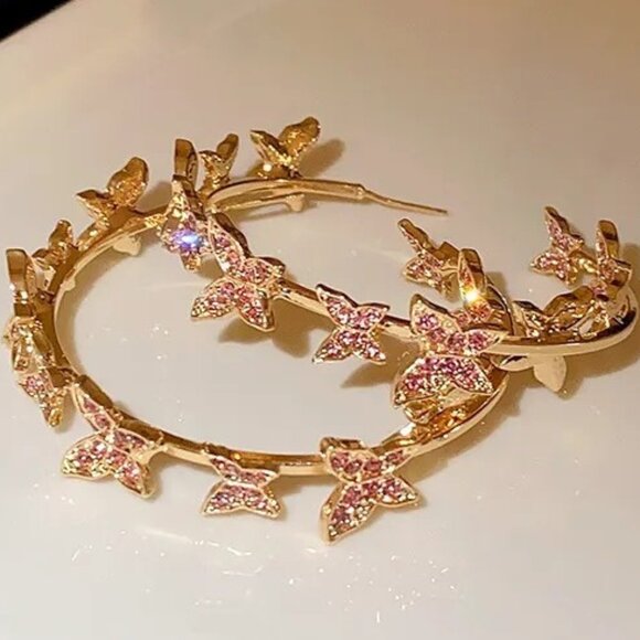 PINK LEMONADE JEWELRY | Jewelry | Copy Large Gold Hoops Covered In Purple Crystal Butterflies ...